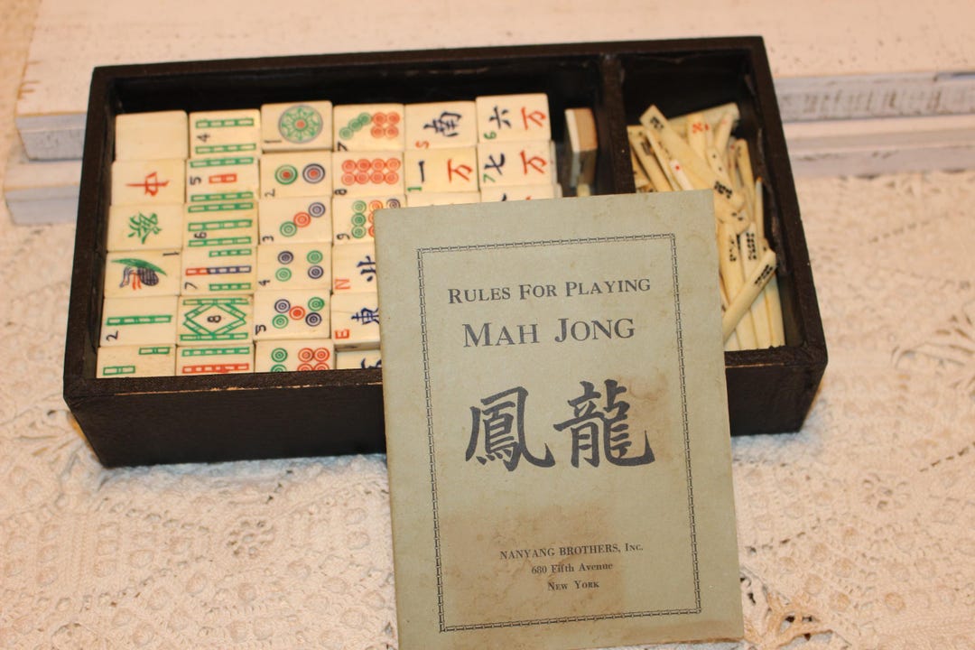 Antique Mahjong Game Bamboo and Bone Tiles Nanyang Brothers Inc. 270 ...