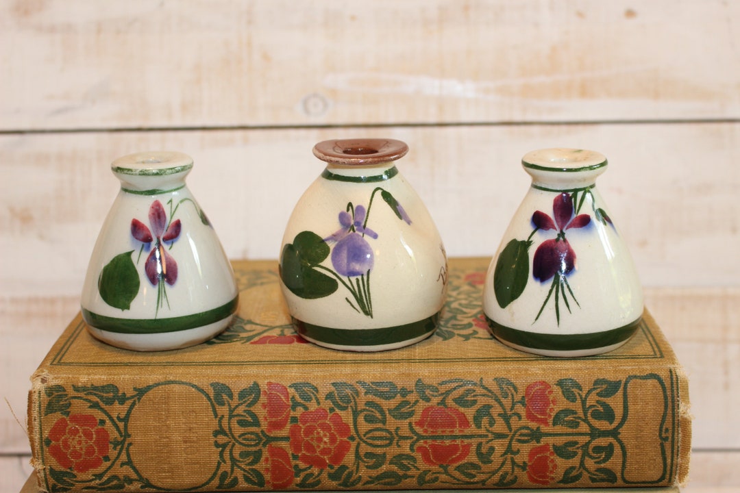 Vintage Devon Violets Torquay Pottery Perfume Bottle Set of 3 Pinch ...