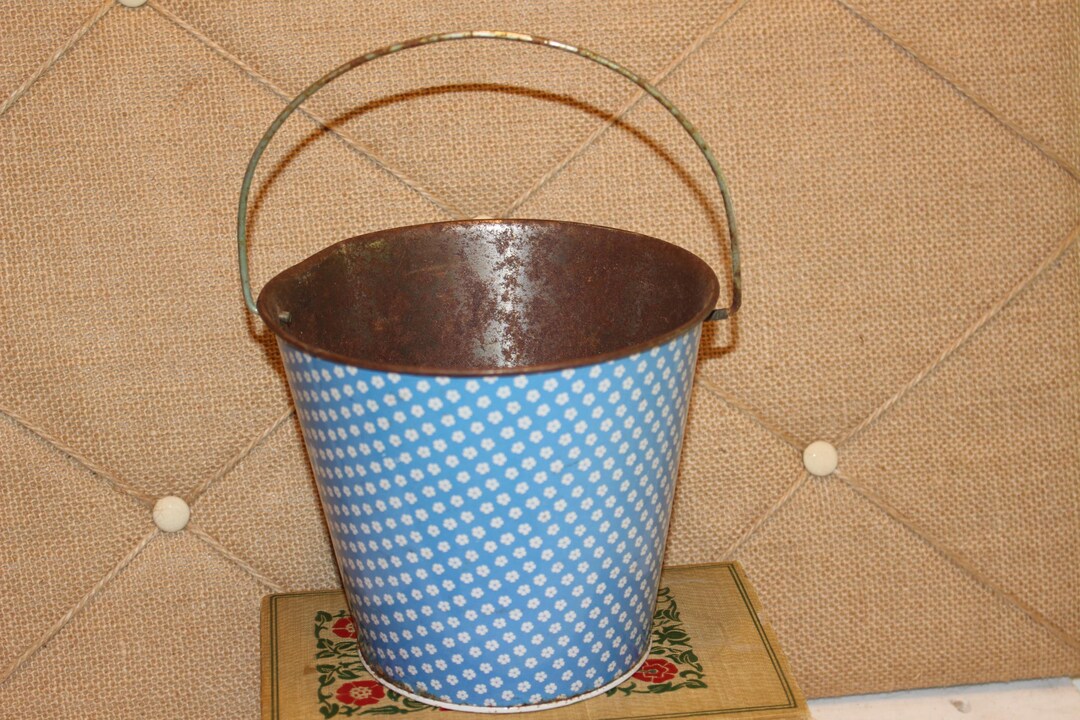 Vintage Tin Blue and White Floral Sand Pail Tin Child's Bucket - Etsy