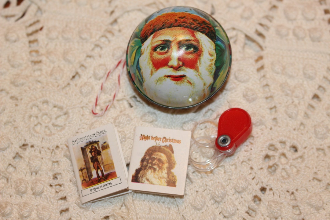 Vintage Shackman & Co. Santa Tin With Mini Books Round Santa Tin ...
