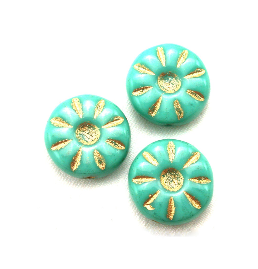 Turquesa Aqua opaco con decoración dorada 14mm rueda hinchada. - Etsy ...