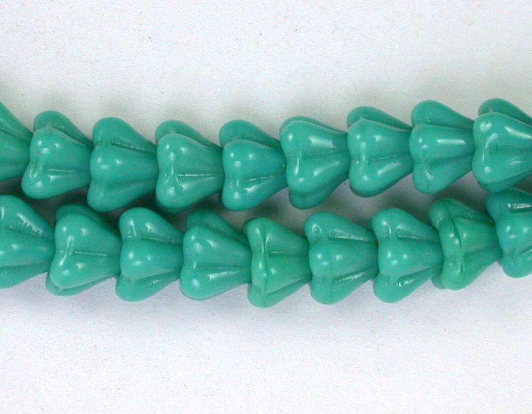 Turquoise Opaque 4 X 6mm Tiny Trumpet Flower Bead, Drilled Down Middle ...