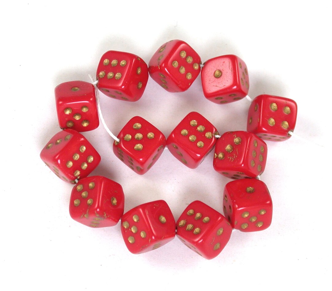 Red Opaque W/ Gold Detail 9mm Tilted Cube Dice Beads. Set of 12 or 25 ...