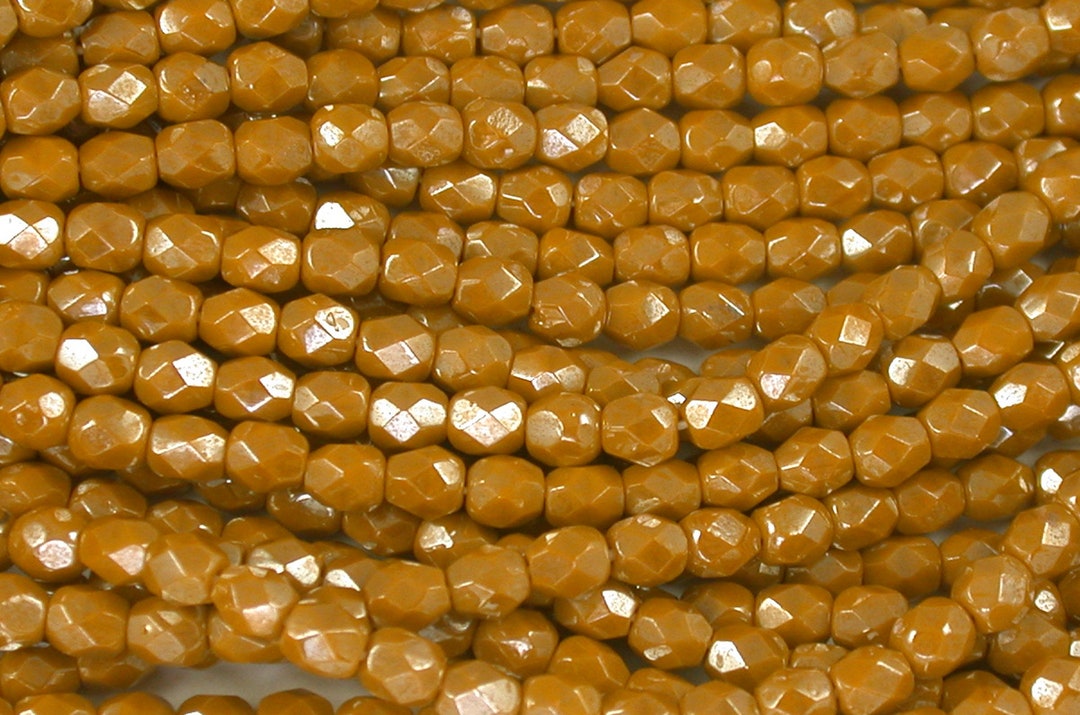 Yellow Orange Mustard Yellow Opaque W/ Luster 4mm Firepolished Rounds ...