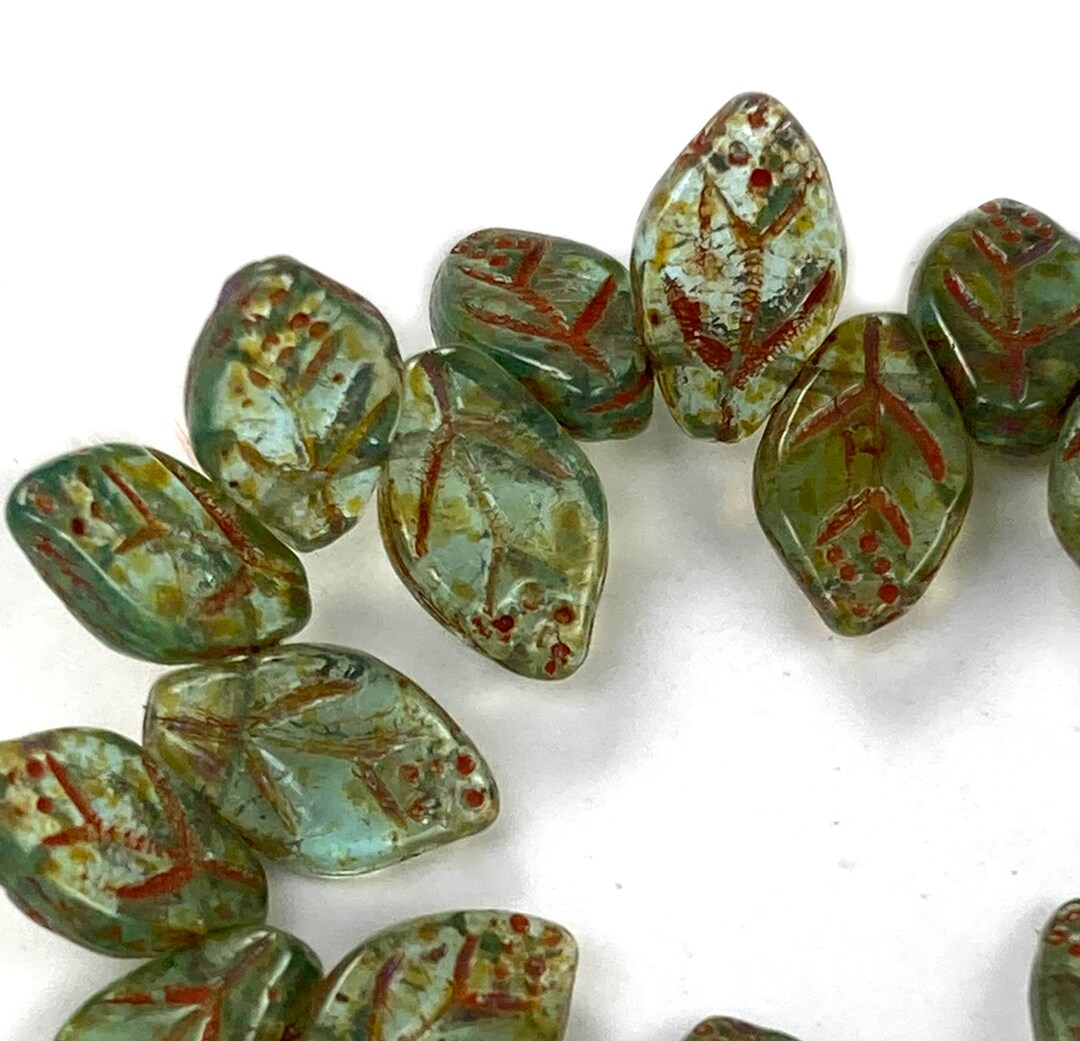Aqua transparent mit brauner Picassorote Ader Details 7 x 12 mm Blatt ...