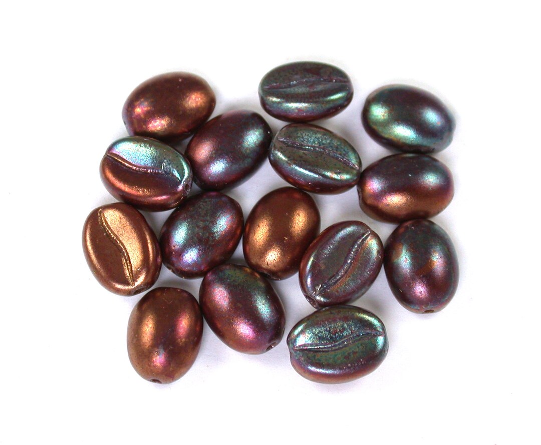 Shiny Dark Golden Brown Iridescent 12 X 8mm Coffee Bean Beads. Set of ...