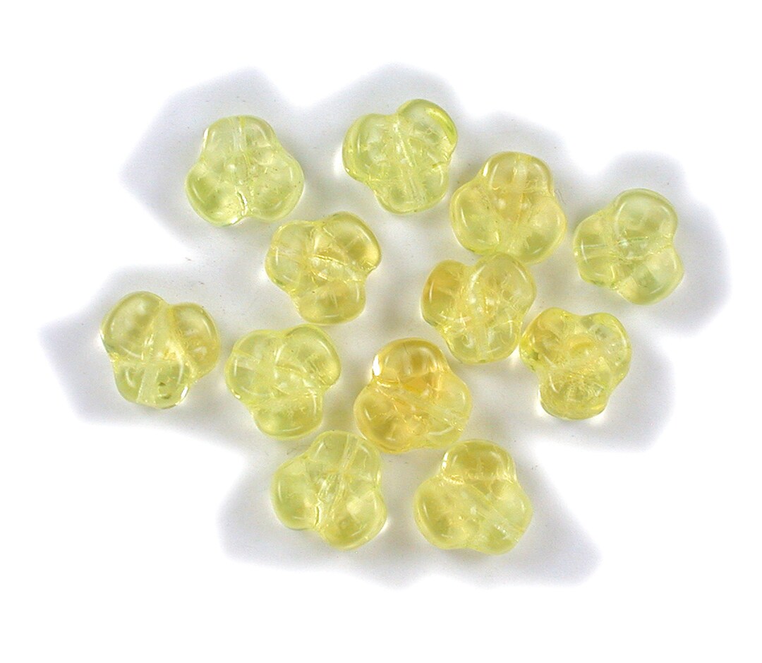 Uranium Yellow UV Active Transparent 9mm Pressed Glass Trefoil Bead ...