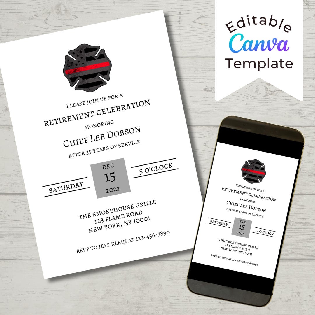 Editable Fire Retirement Invitation Template, Firefighter Retirement ...