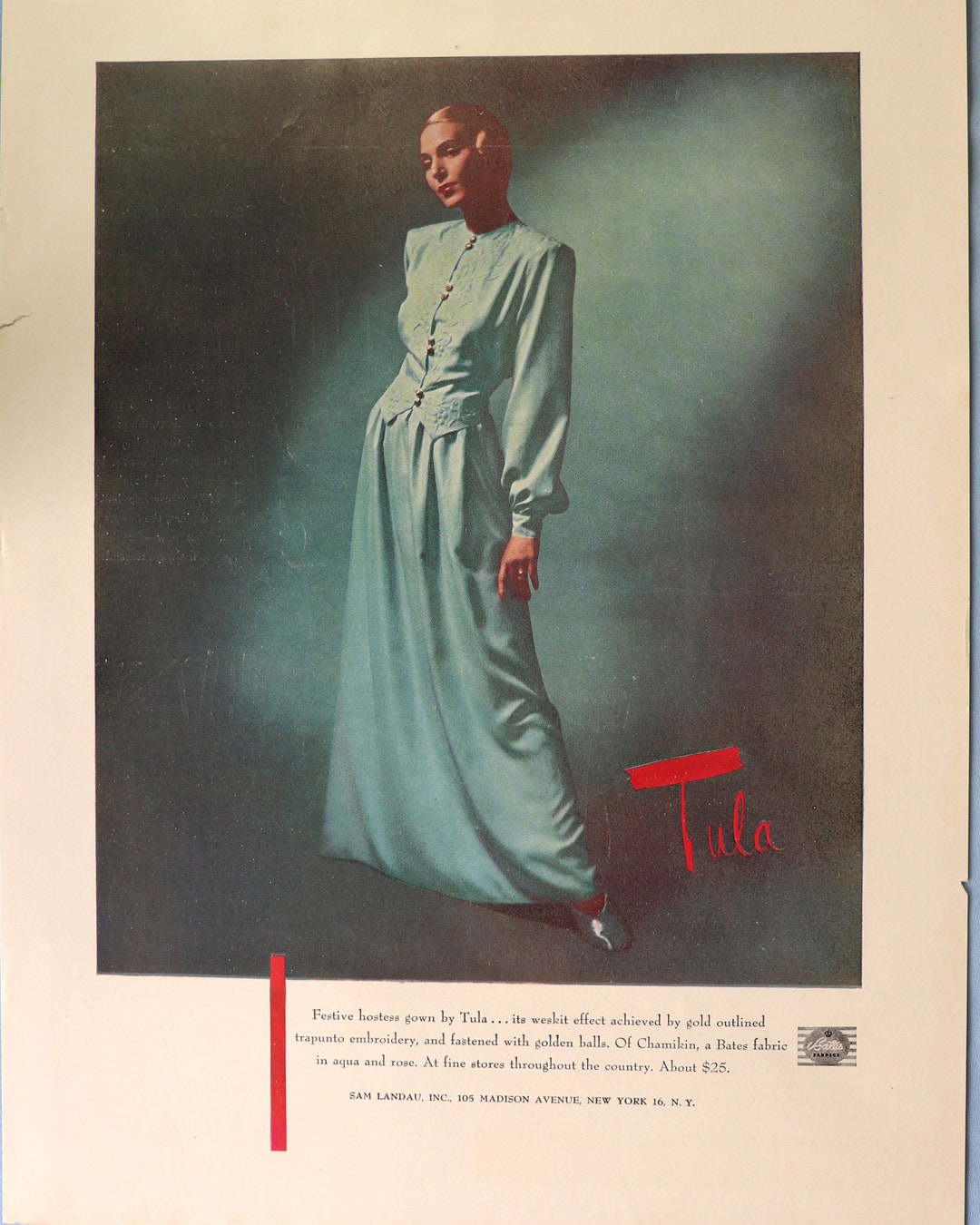 1946 Tula Hostess Gown Advertisement. Vintage 1946 Tula Hostess Gown ...