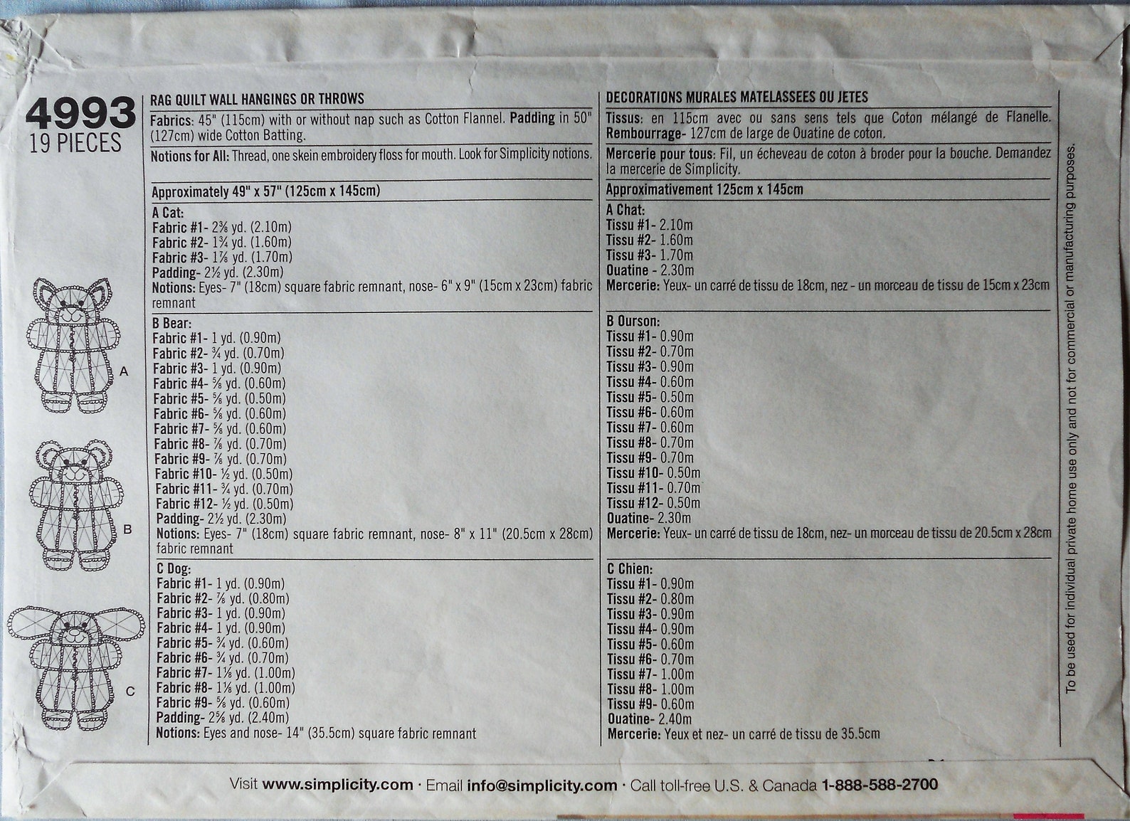 Simplicity 4993. Rag Quilts Pattern. Animal Rag Quilt Blanket, Wall ...