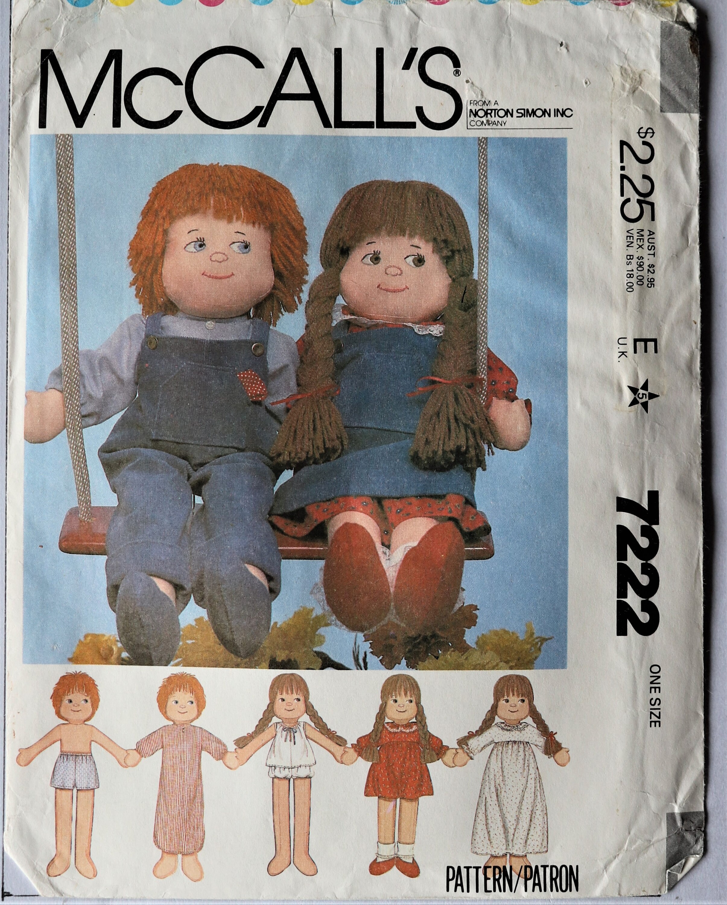 Mccall's 7222. Rag Doll Pattern. Vintage 1980 Boy and Girl Rag Doll ...