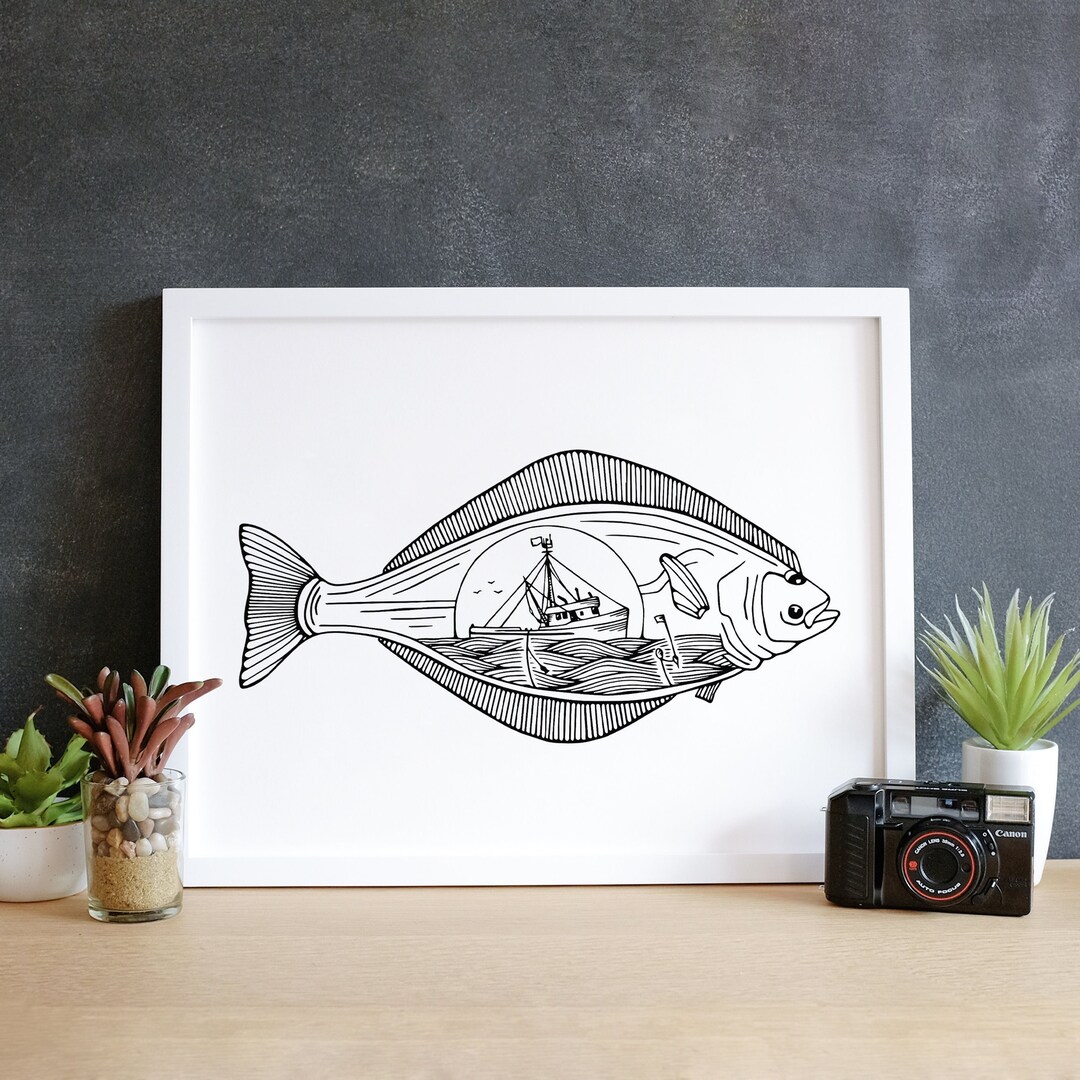 Halibut Fishing Print, Halibut Art, Alaska Fishing Art - Etsy