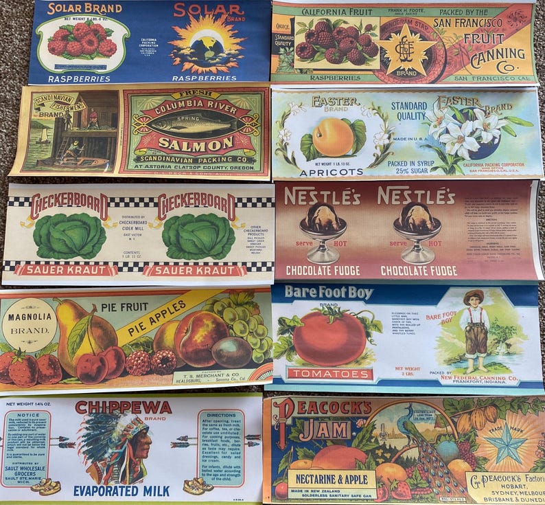 Vintage American Fruit Can Labels Canned Food Prints Tin Cans Wraps ...