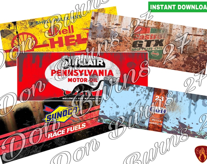 Rusteze Cars Racing Labels Rusty Oil Tin Can Party Themed Prints Set of ...