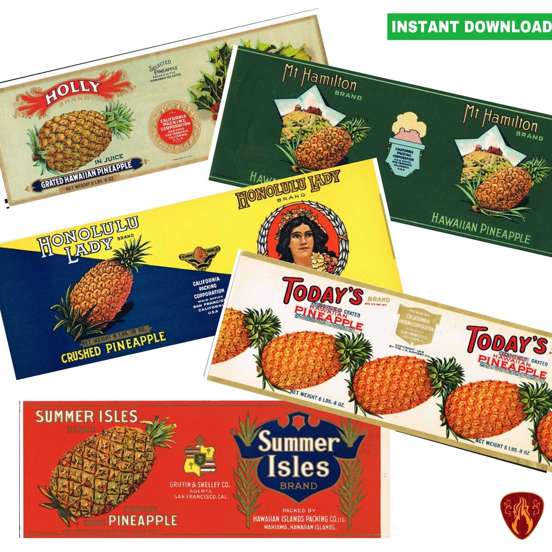 Vintage Pineapple Labels Fruit Can Labels Vintage Canned Food Labels ...