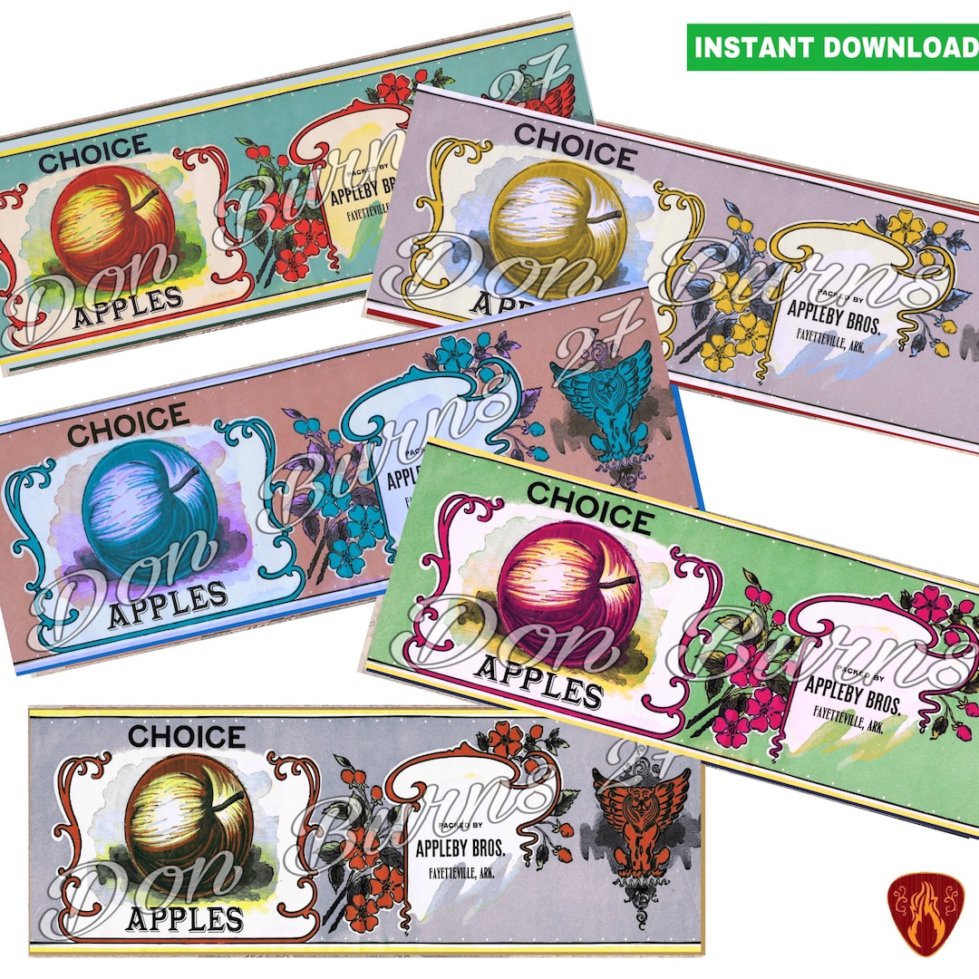Set of 5 Printable Vintage Apple Labels Digital Food Label - Etsy