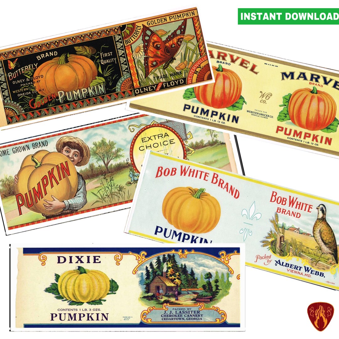 Vintage Pumpkin Labels Tin Can Fruit Labels USA Labels Kitchen Decor ...