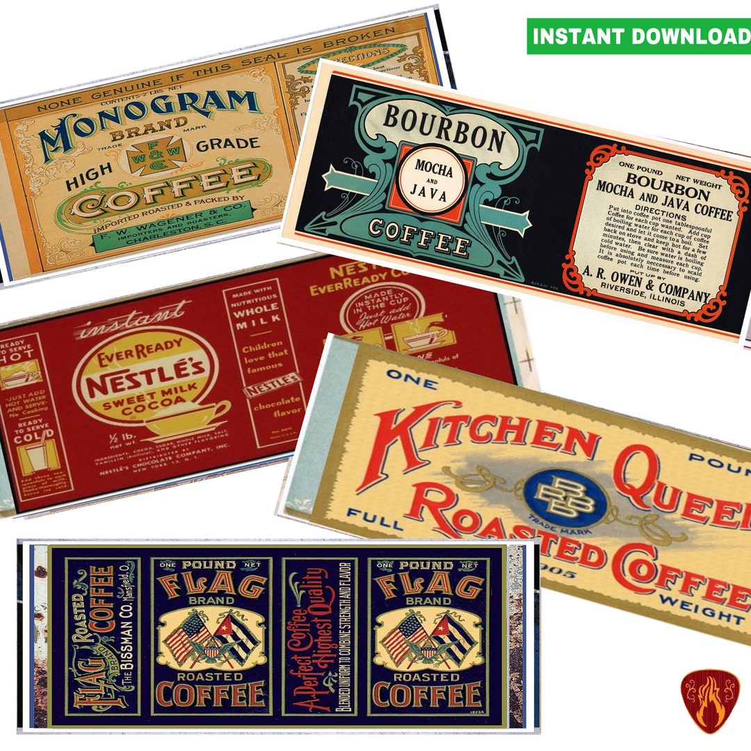 Vintage Coffee Labels for Tin Cans Tea Label Kitchen Diner Cutlery Pots ...