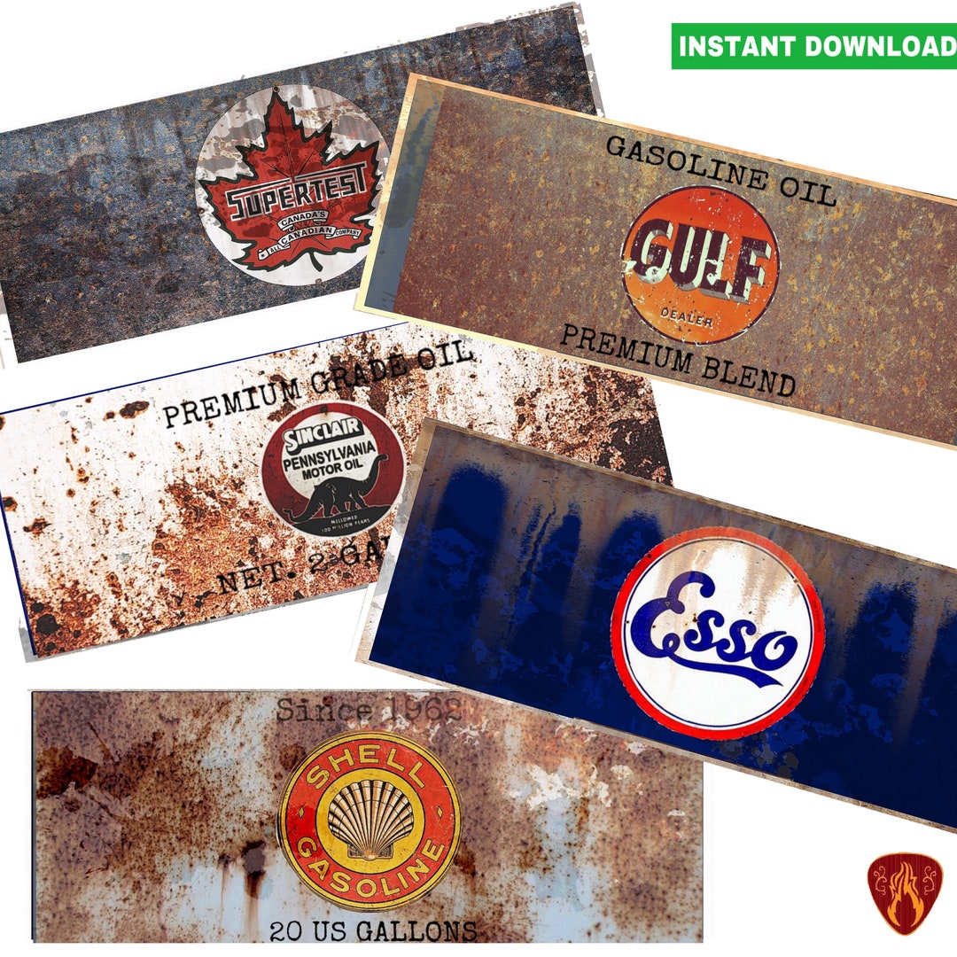 Vintage Motor Oil Can Labels Set of 5 Printable Digital Prints Instant ...