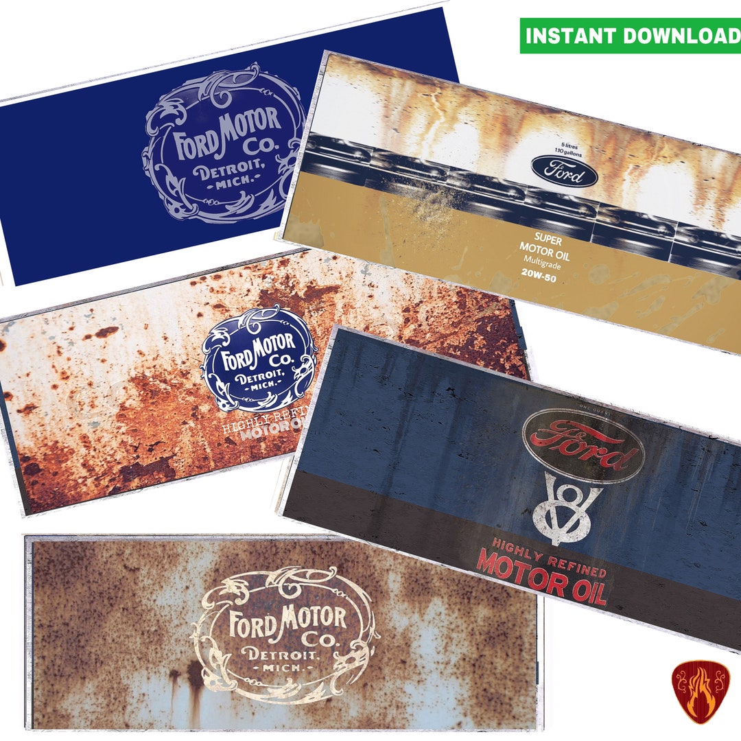 Ford Motor Oil Labels Set of 5 Printable Digital Prints Instant ...