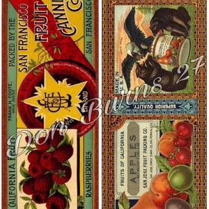 Vintage Food Tin Can Labels Prints Fruit Vegetables Milk Coffee Canned ...