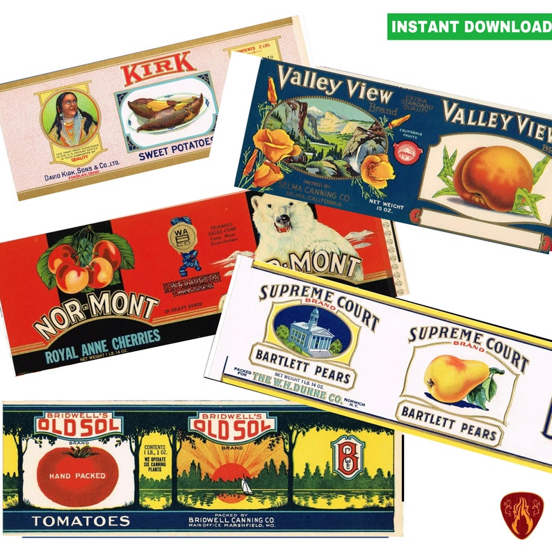 Vintage Fruit Can Labels Food Tin Cans Vegetable Prints Kitchen Decor ...