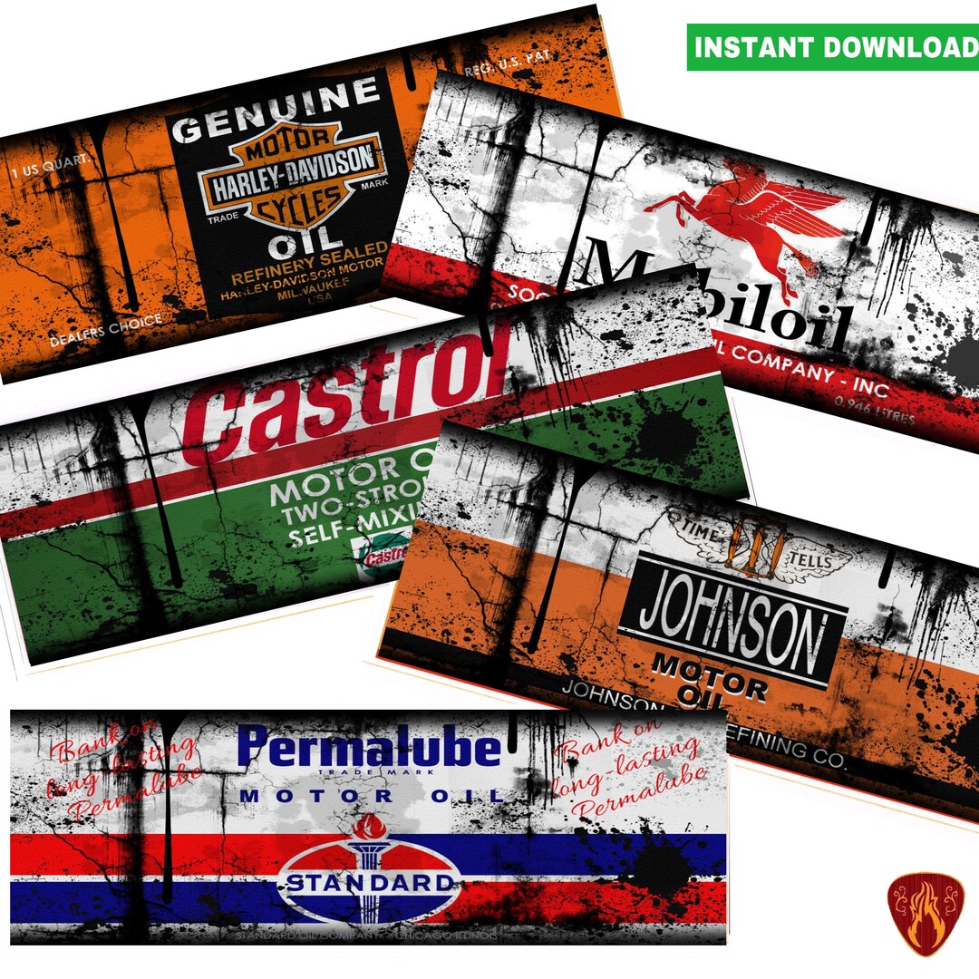 Motoring Oil Labels, Instant Download Tin Can Label Prints Car Fuel ...