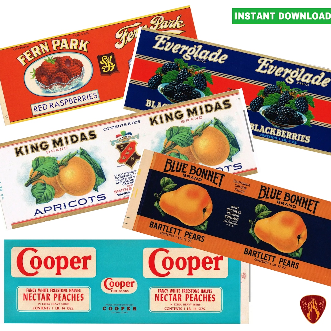 Vintage Fruit Labels Tin Can Food Fruit & Vegetable Prints Kitchen ...