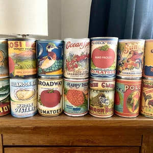 Vintage Fruit Tin Can Labels in Royal Colours Food Can Prints Kitchen ...