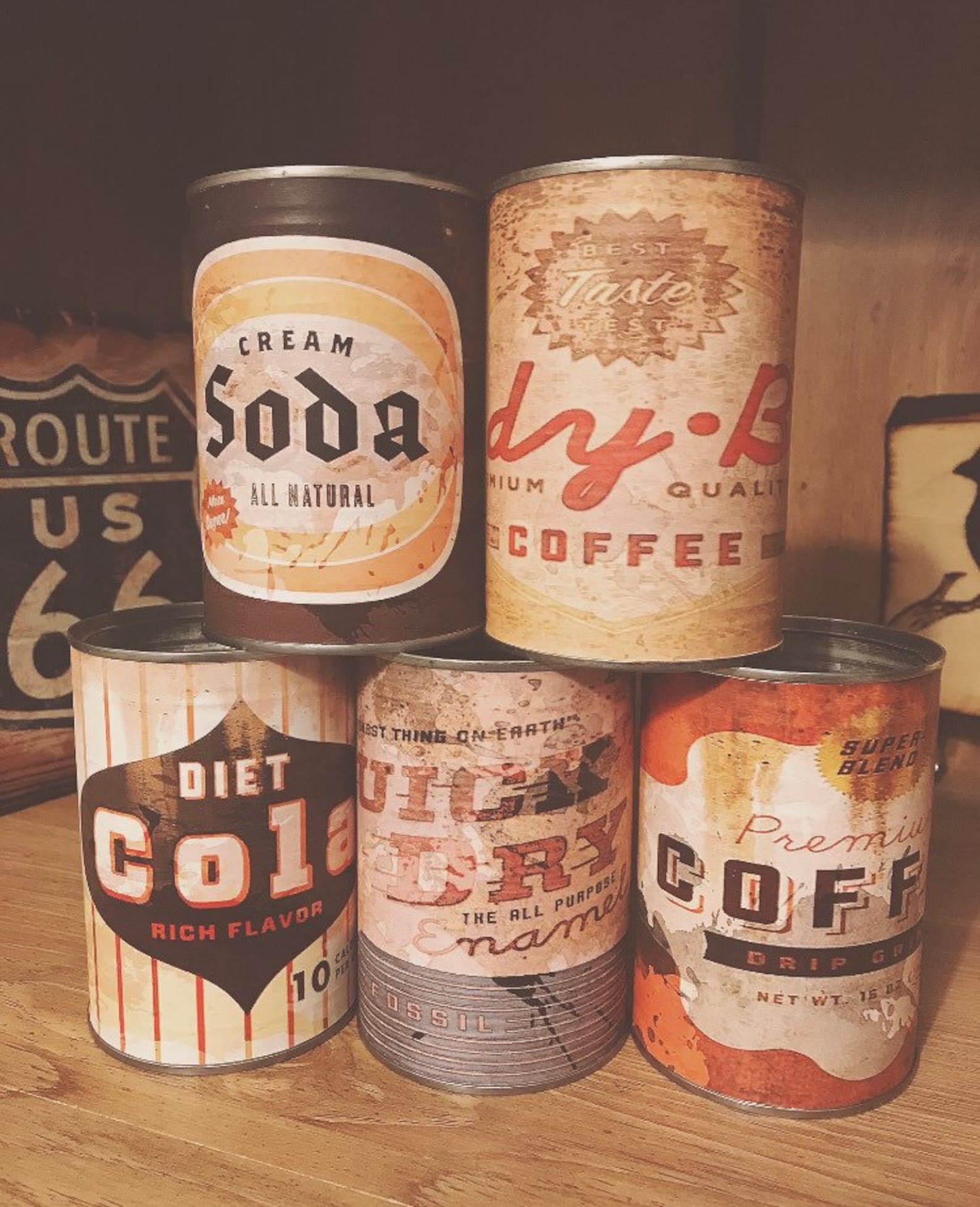Retro Coffee Soda Cola Tin Cans Vintage 70s Rustic Tin Etsy