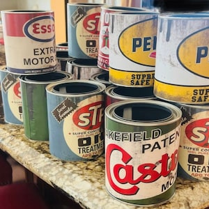 Vintage Motor Oil Can Label Prints: STP, Castrol, Esso, Texaco (digital ...