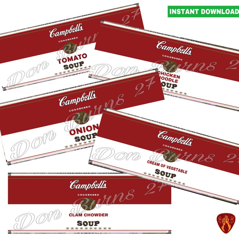 Campbells Soup Tin Can Labels Set of 5 Printable Digital Red Soup Tin ...