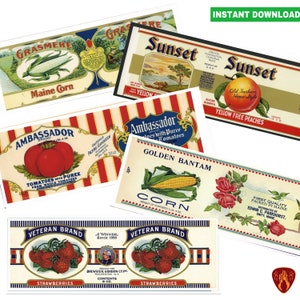 Vintage Fruit and Veg Can Labels Food Tin Cans Vegetable Prints Kitchen ...
