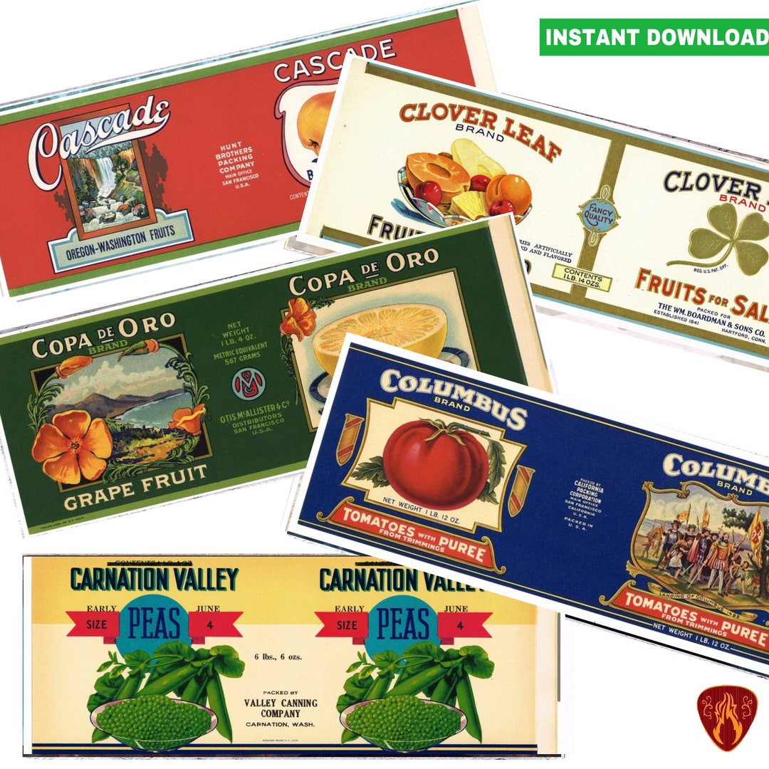 Vintage Fruit and Veg Can Labels Food Tin Cans Vegetable Prints Kitchen ...