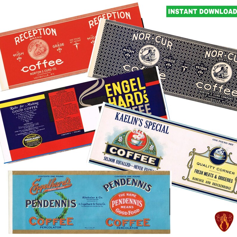 Vintage Coffee Can Labels Coffee Tin Label Kitchen Diner Cutlery Pots ...