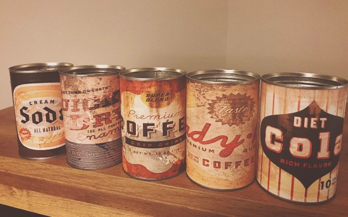 Retro Tin Cans Cola Tin Can Coffee Tin Vintage 70's Rustic Tin Can ...