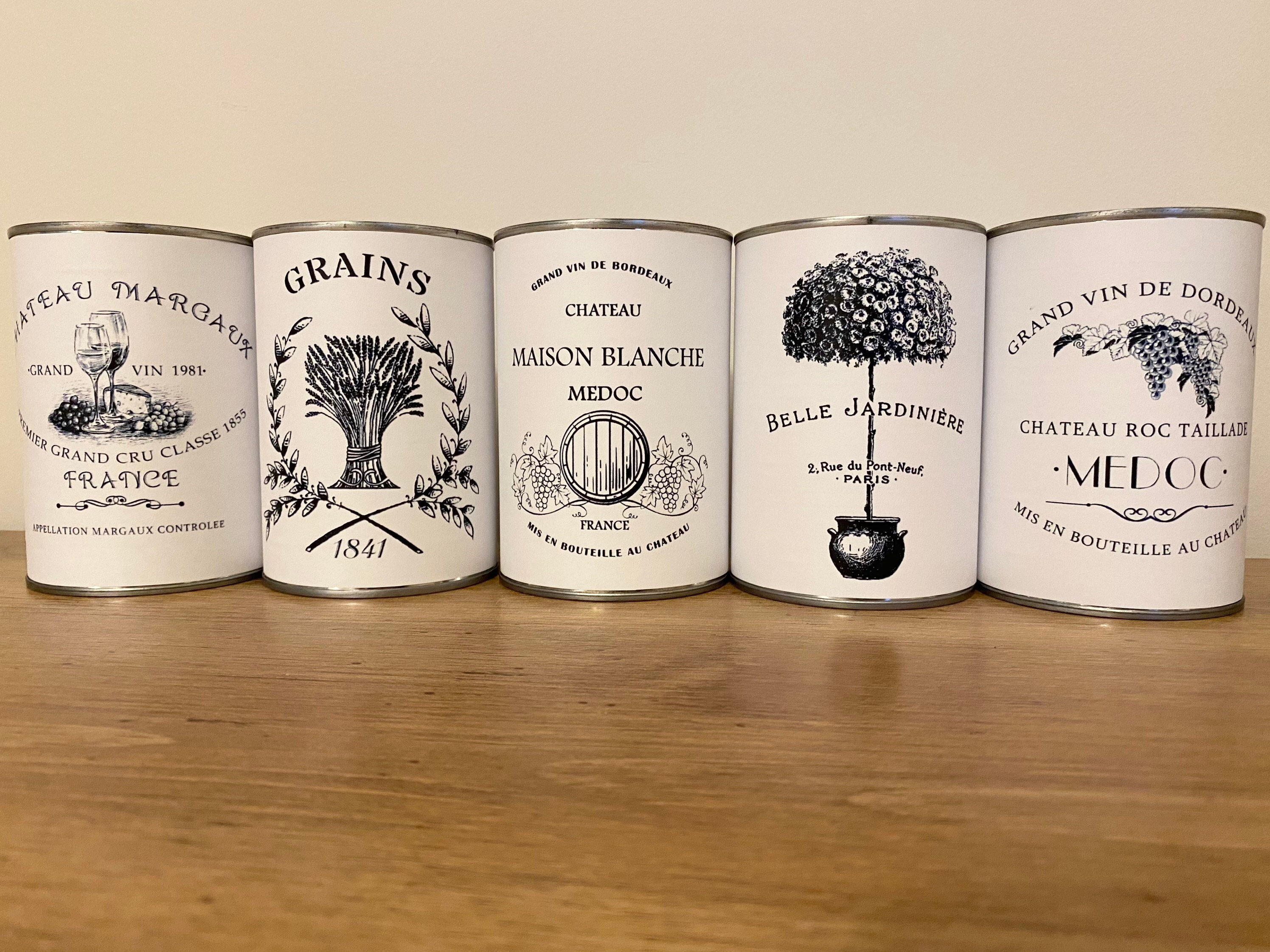 French Style Tin Cans Home Decor Paris Labels Table Centre Piece White ...