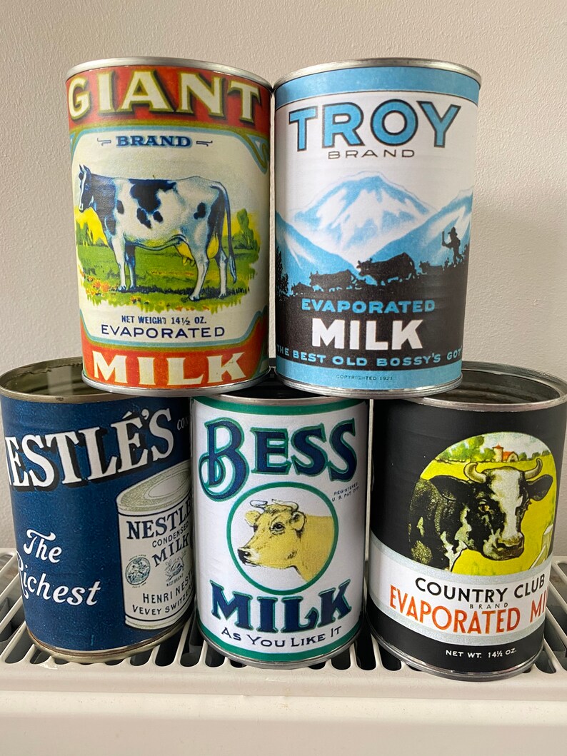 5 Vintage Milk Labels Tin Can Milk Kitchen Diner Cutlery Pots Printable ...