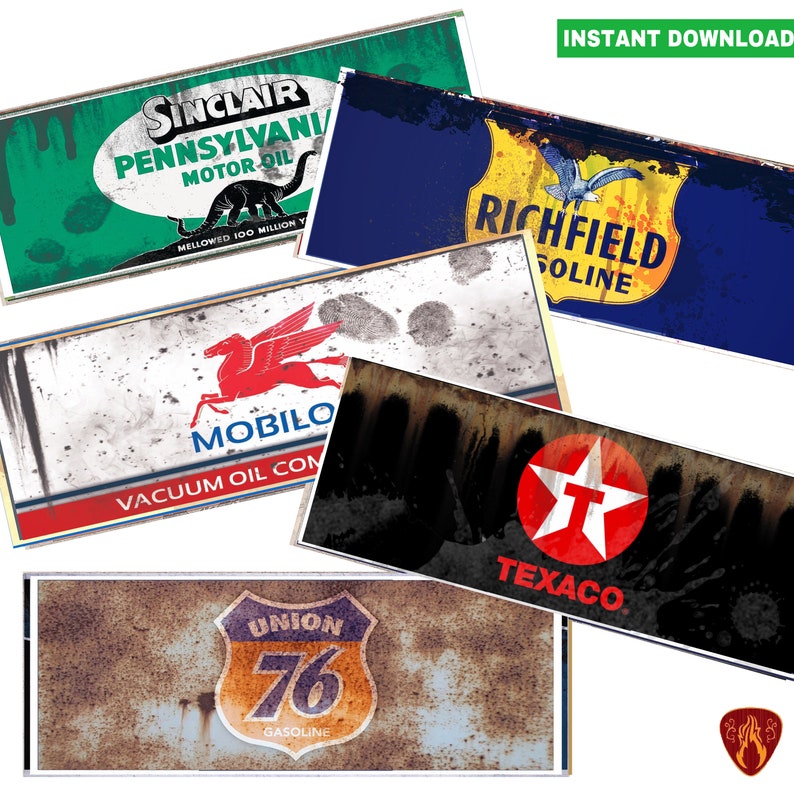 Vintage Motor Oil Can Labels Set of 5 Printable Digital Prints Instant ...