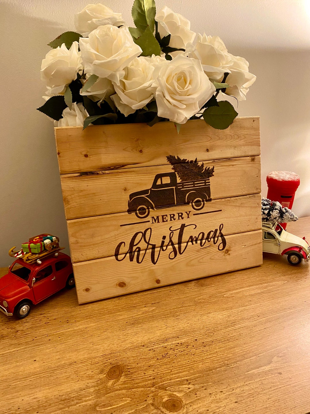 Merry Christmas Wooden Decor Xmas Sign Wood Burned Festive Sign ...