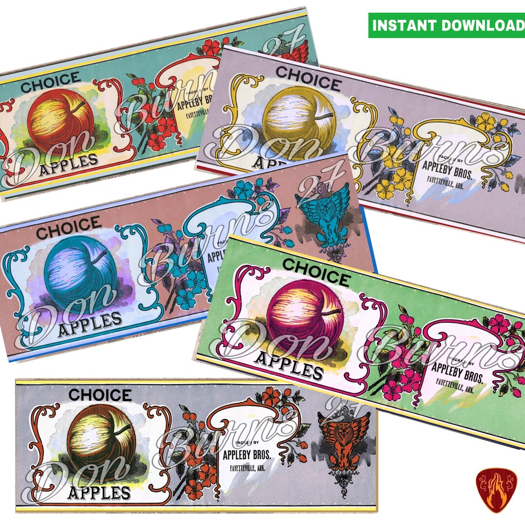 Set of 5 Printable Vintage Apple Labels Digital Food Label Choice ...