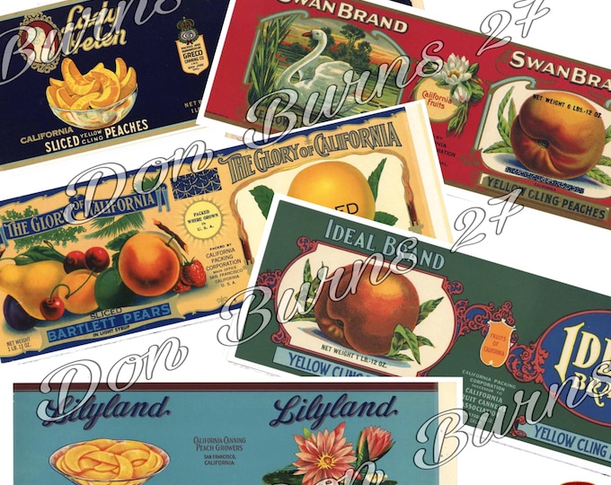 Vintage Fruit Can Labels Canned Food Prints Tin Cans Printable Kitchen ...