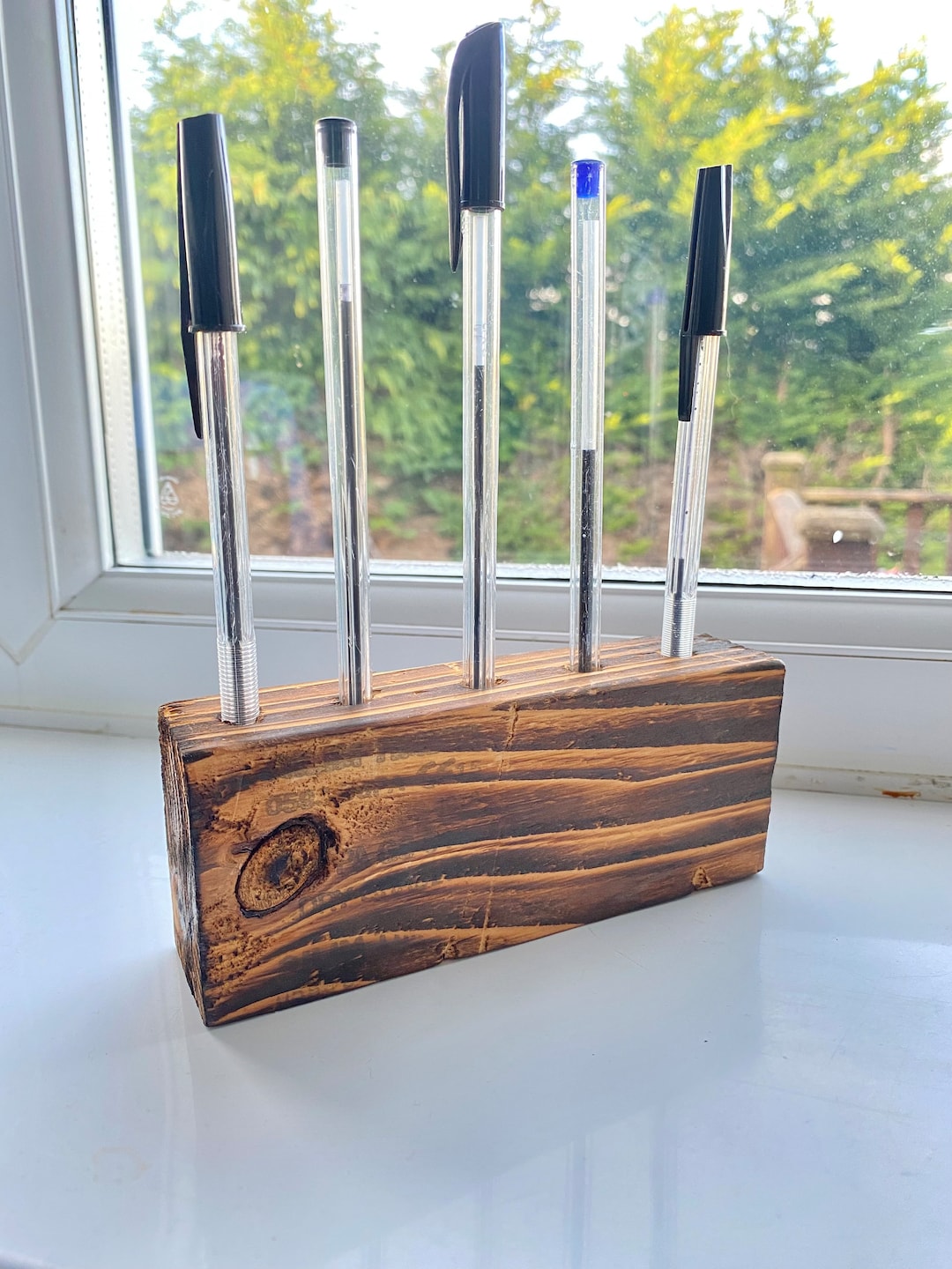 Wooden Pencil Holder Pen Pot Stationary Wood Block Pen Holder for ...
