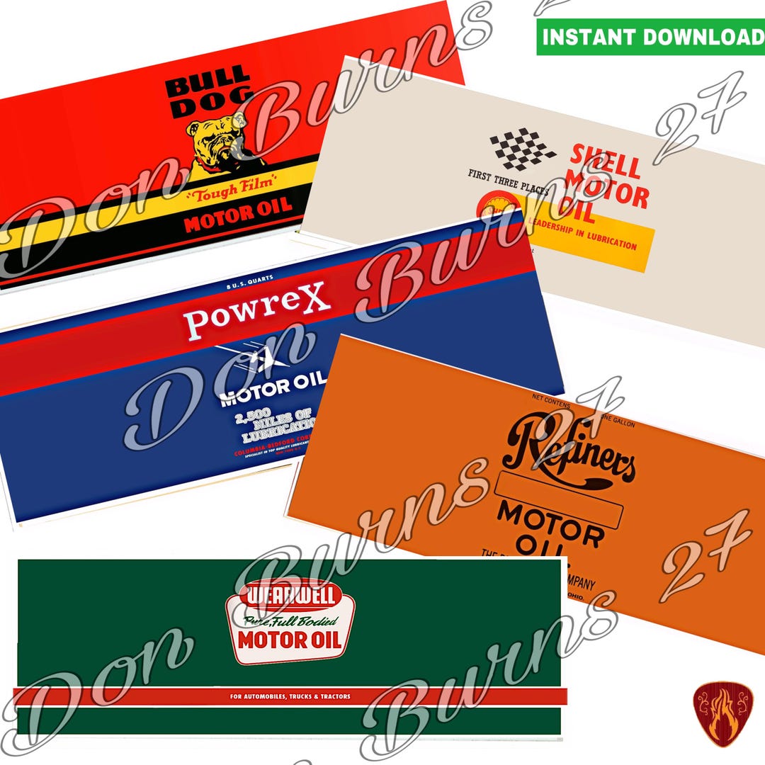 10 Motor Oil Labels Printable Tin Can Prints for Garage Man Cave Office ...