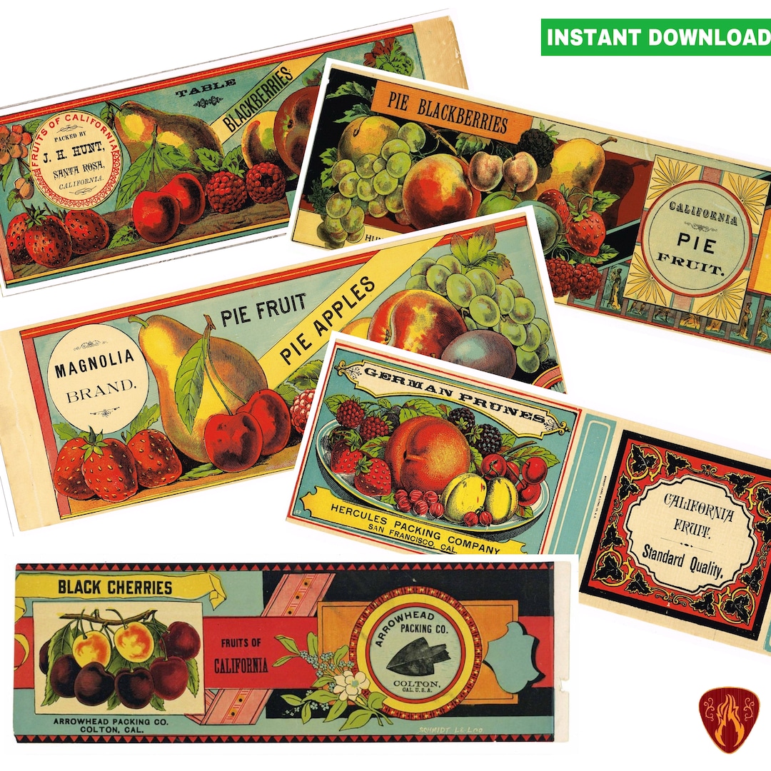 Vintage California Fruit Can Labels Canned Fruit Label Kitchen Pantry ...