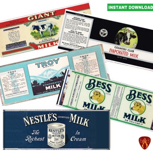 5 Vintage Milk Labels Tin Can Milk Kitchen Diner Cutlery Pots Printable ...