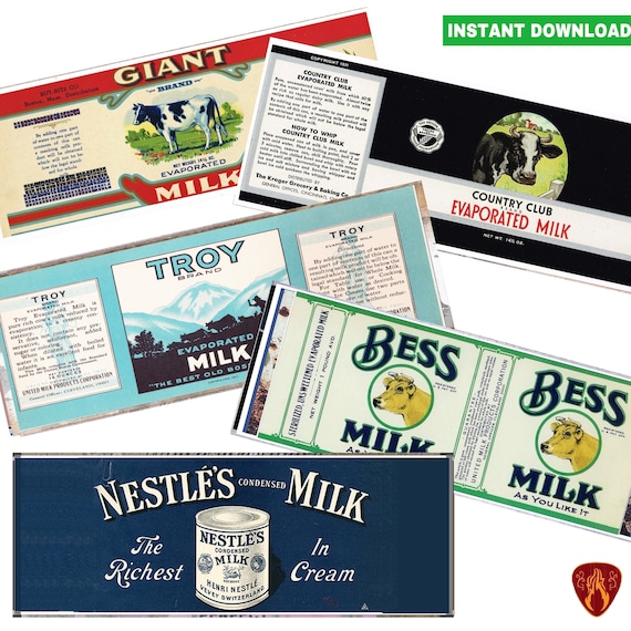 5 Vintage Milk Labels Tin Can Milk Kitchen Diner Cutlery Pots - Etsy
