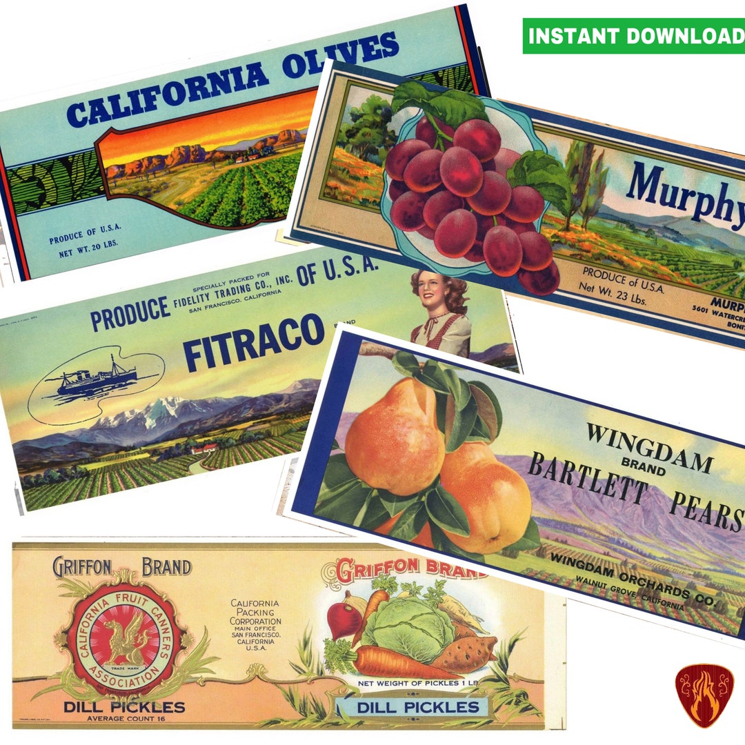 Vintage Fruit Labels Tin Can Food Fruit & Vegetable Prints Kitchen ...