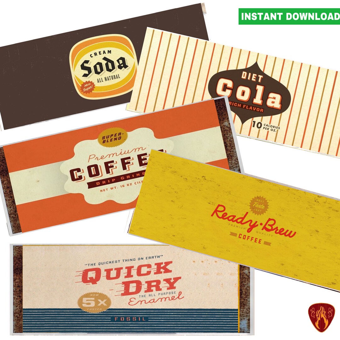 Retro Coffee Tin Can Labels Cola Soda Prints Kitchen Diner Decor ...