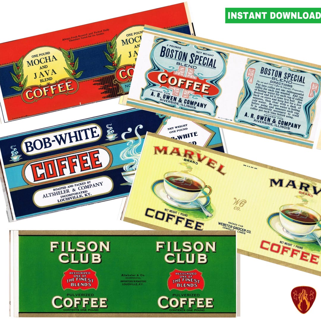 Vintage Coffee Can Labels Coffee Tin Label Kitchen Diner Cutlery Pots ...